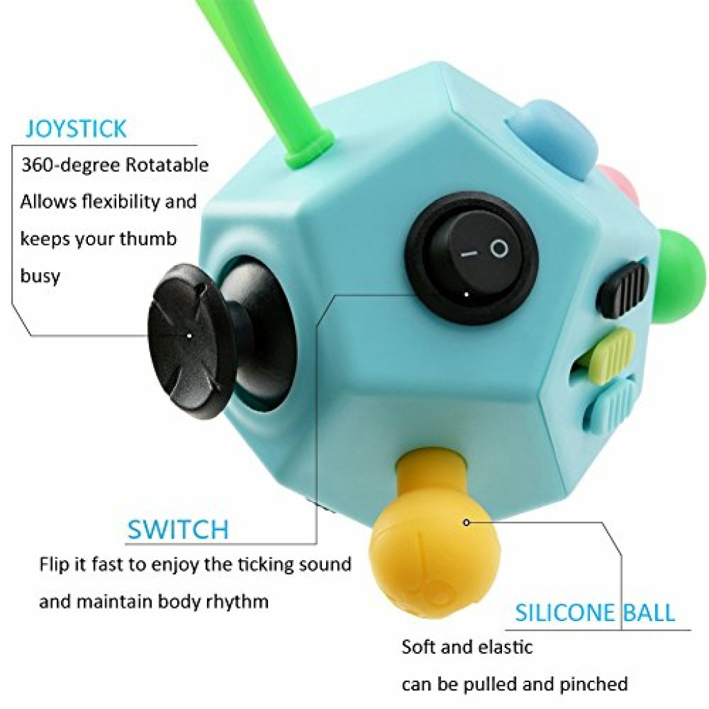 Maner Fidget Cube 2 Hands Dodecagon Toy with 12 Fidgets Functions Every Day Carry Palm Heal Toys ...
