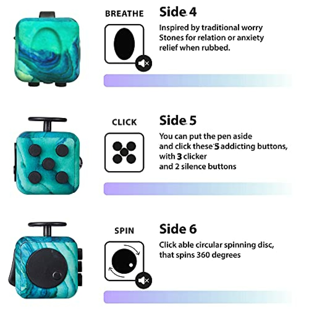 Yetech Green Fidget Toy Cube Toy ADHD Stress Anxiety Relief Toy With 6 ...