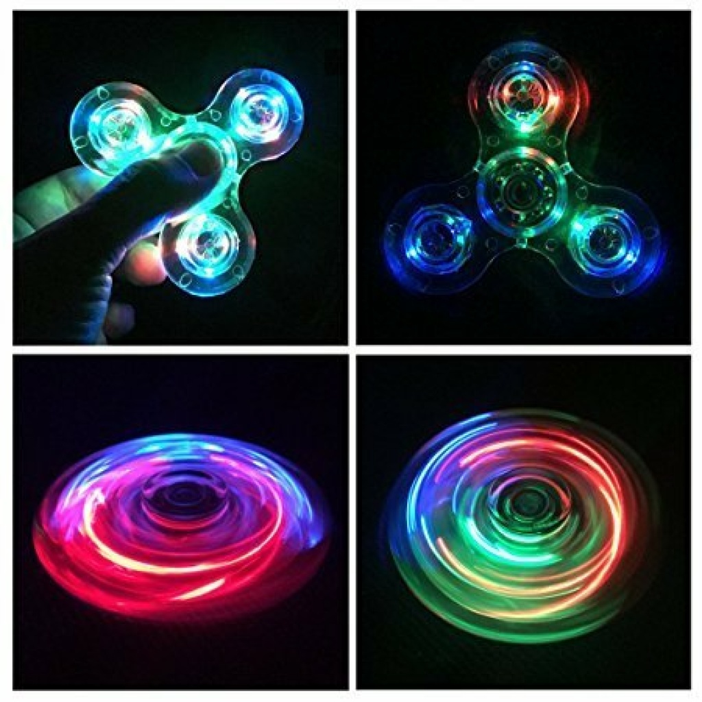 IREENUO Crystal Led Light Fidget Spinner Toy Hand Tri Spinner Single ...