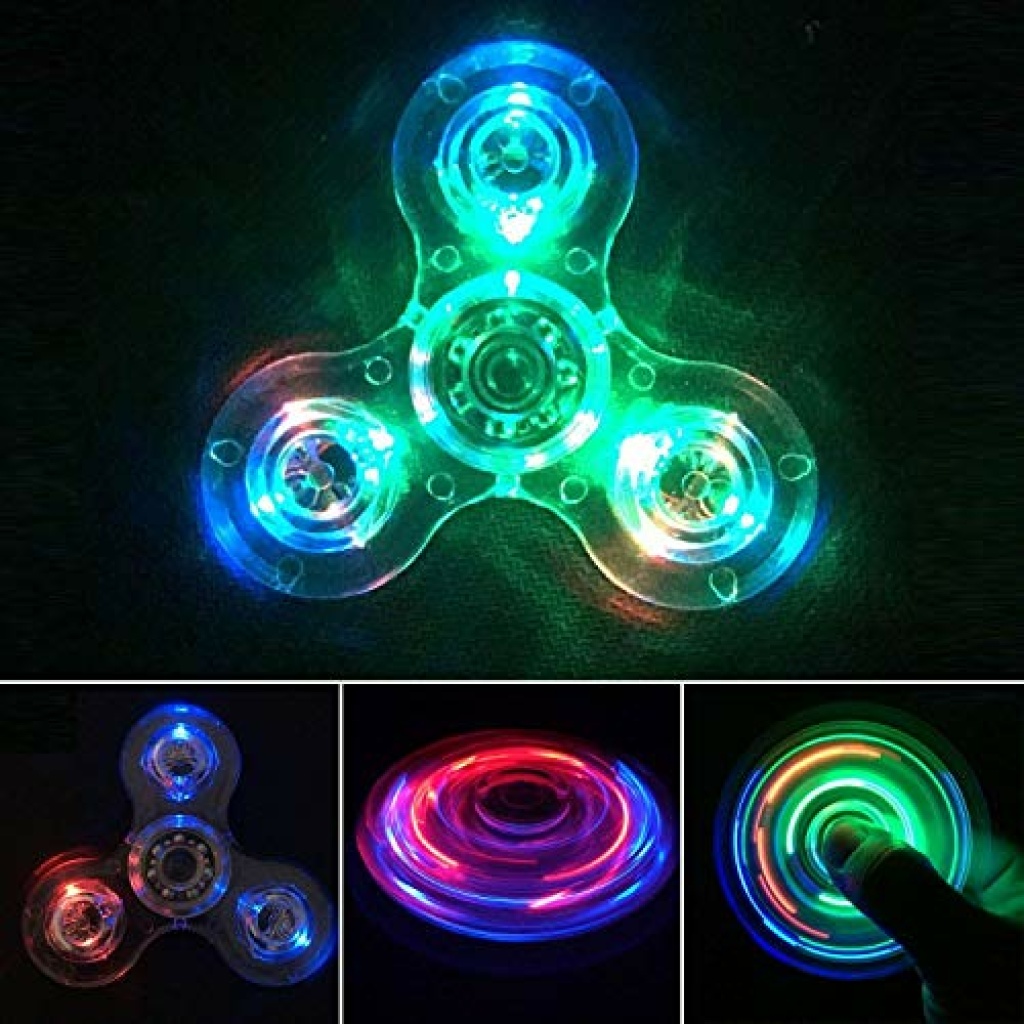 IREENUO Crystal Led Light Fidget Spinner Toy Hand Tri Spinner Single ...