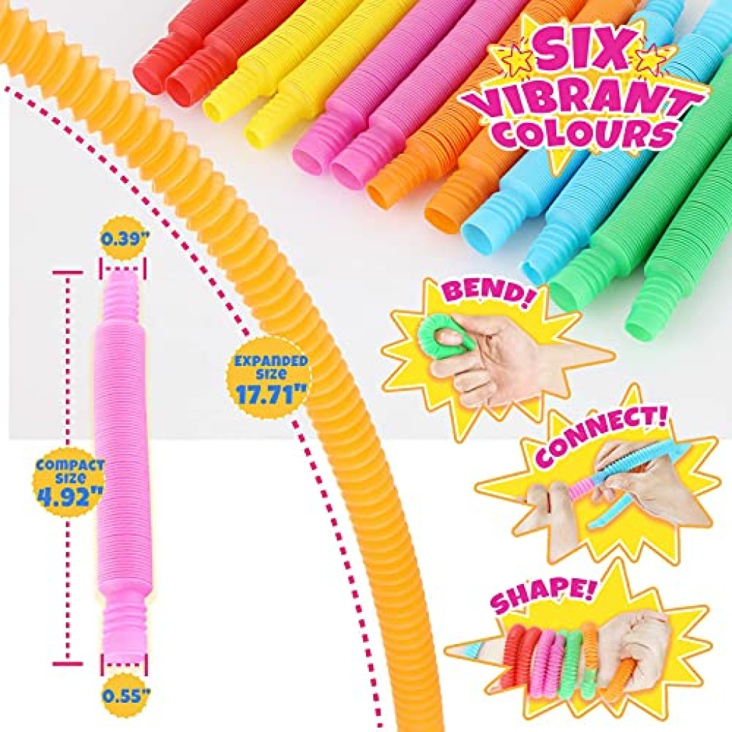 Pop Tubes Fidget Toy 24 Pack Sensory Stretch Tubes Kit Stress Relief ...