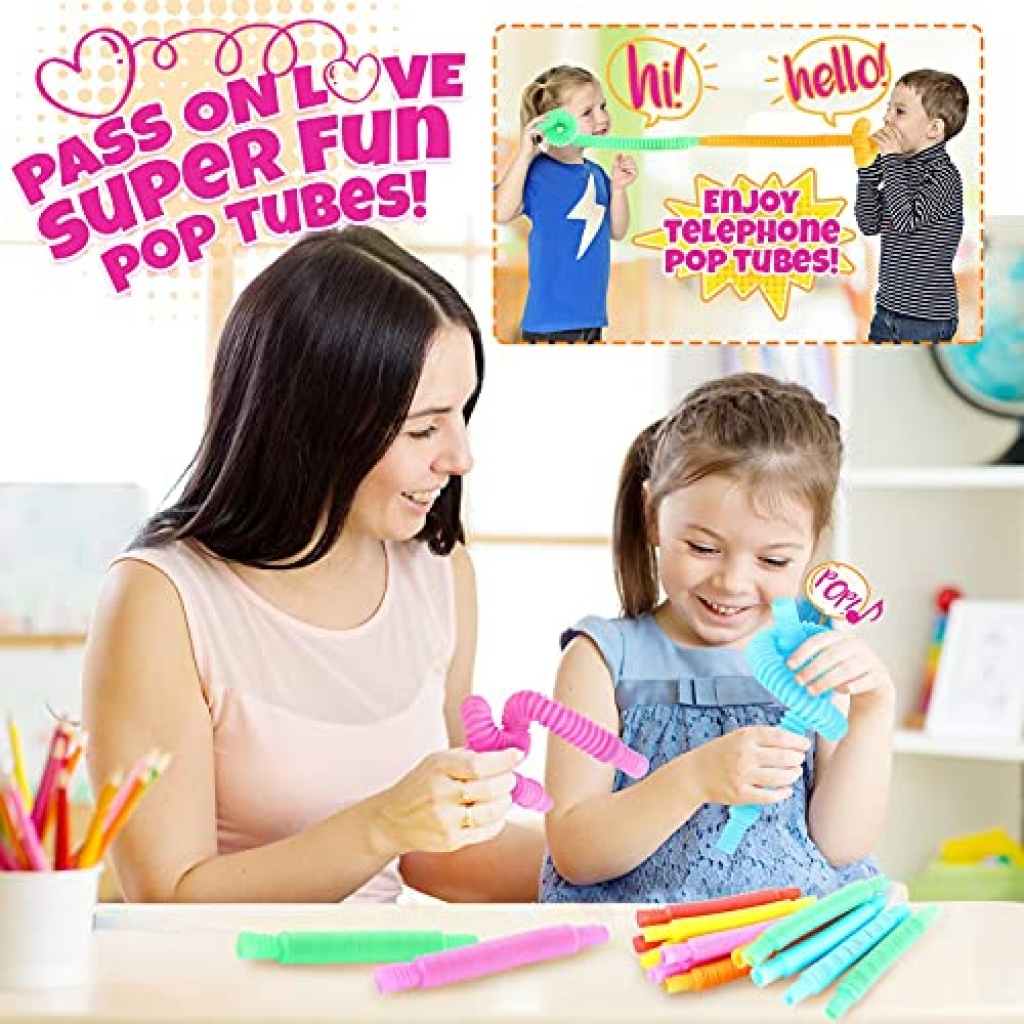 Pop Tubes Fidget Toy 24 Pack Sensory Stretch Tubes Kit Stress Relief ...