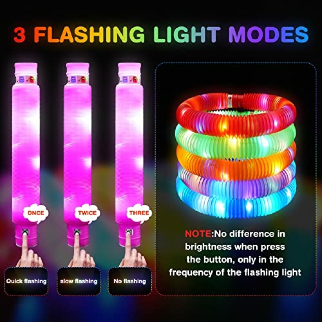 EPCHOO 10 Pack Light Up Pop Tubes Fidget Toy - LED Flashing Pop Tubes ...