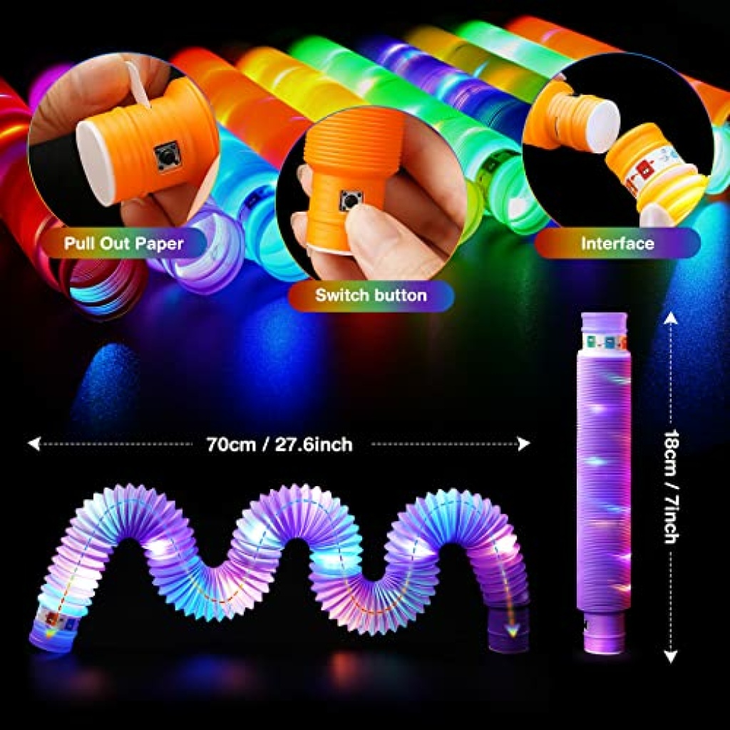 EPCHOO 10 Pack Light Up Pop Tubes Fidget Toy - LED Flashing Pop Tubes ...