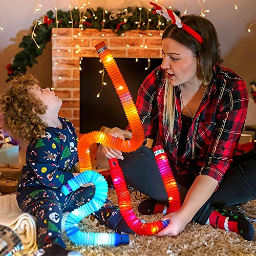 EPCHOO 10 Pack Light Up Pop Tubes Fidget Toy - LED Flashing Pop Tubes ...