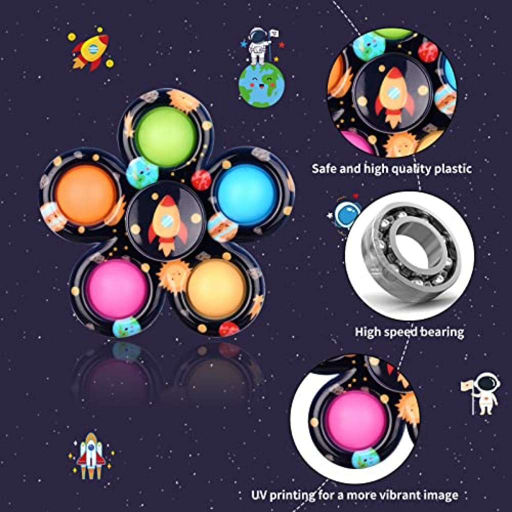 SCIONE 6 Pack Space Fidget Pop Spinners for Kids, Stress Relief Hand ...
