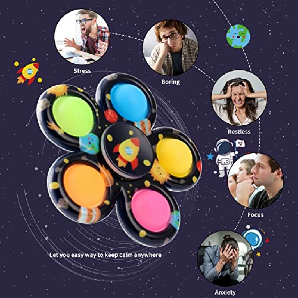 SCIONE 6 Pack Space Fidget Pop Spinners for Kids, Stress Relief Hand ...