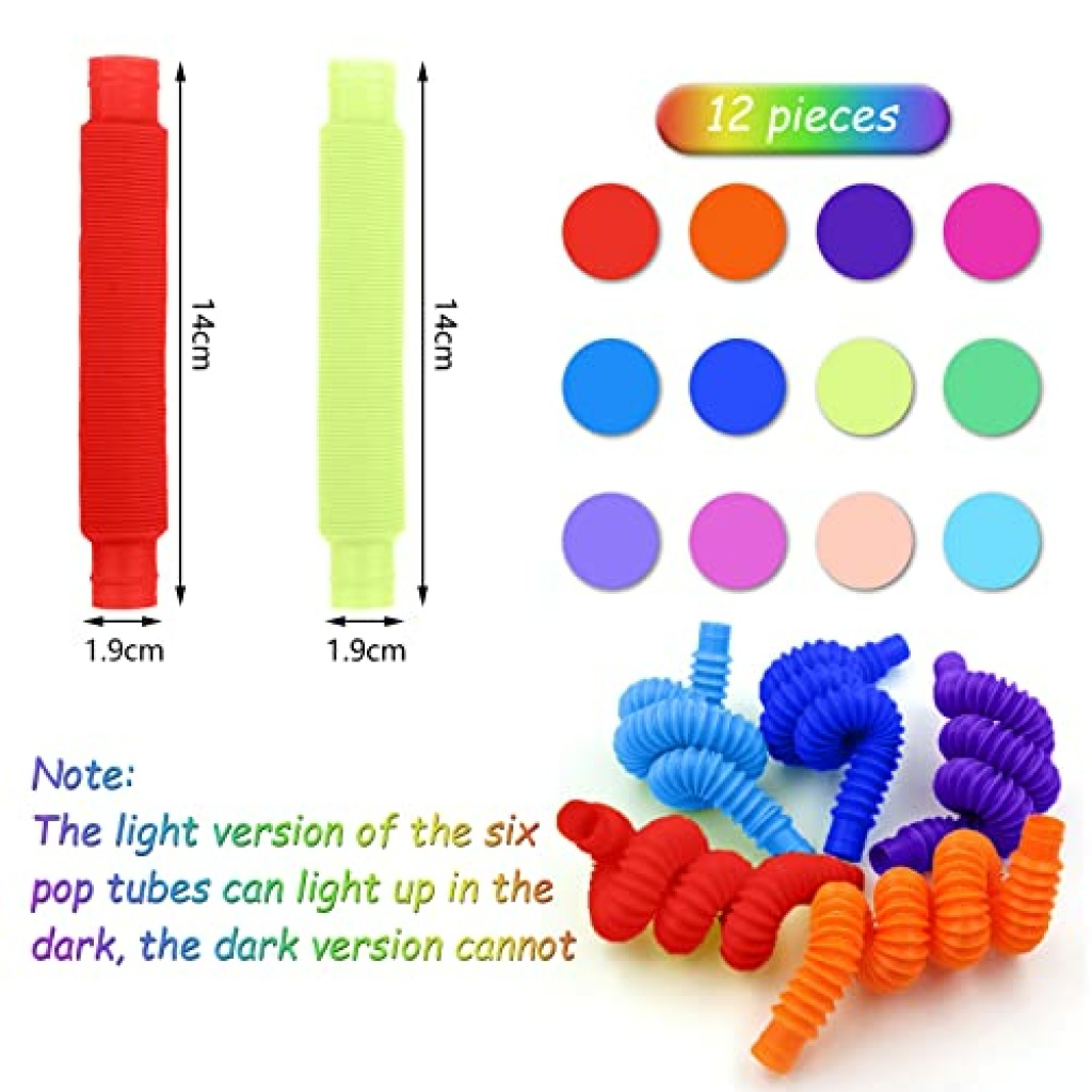 ZOCONE 12 Pcs Pop Tubes 6 Pc Flashing Pop Tubes & 6 Pcs Colorful Mini ...