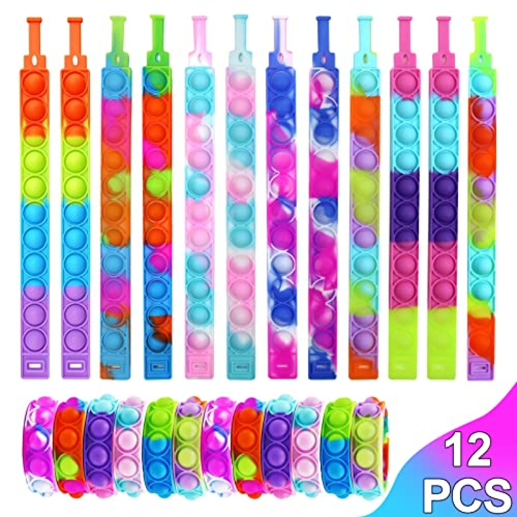 cykapu 12PCS Pop Bracelet it Fidget Toys Pack, Silicone Rainbow ...