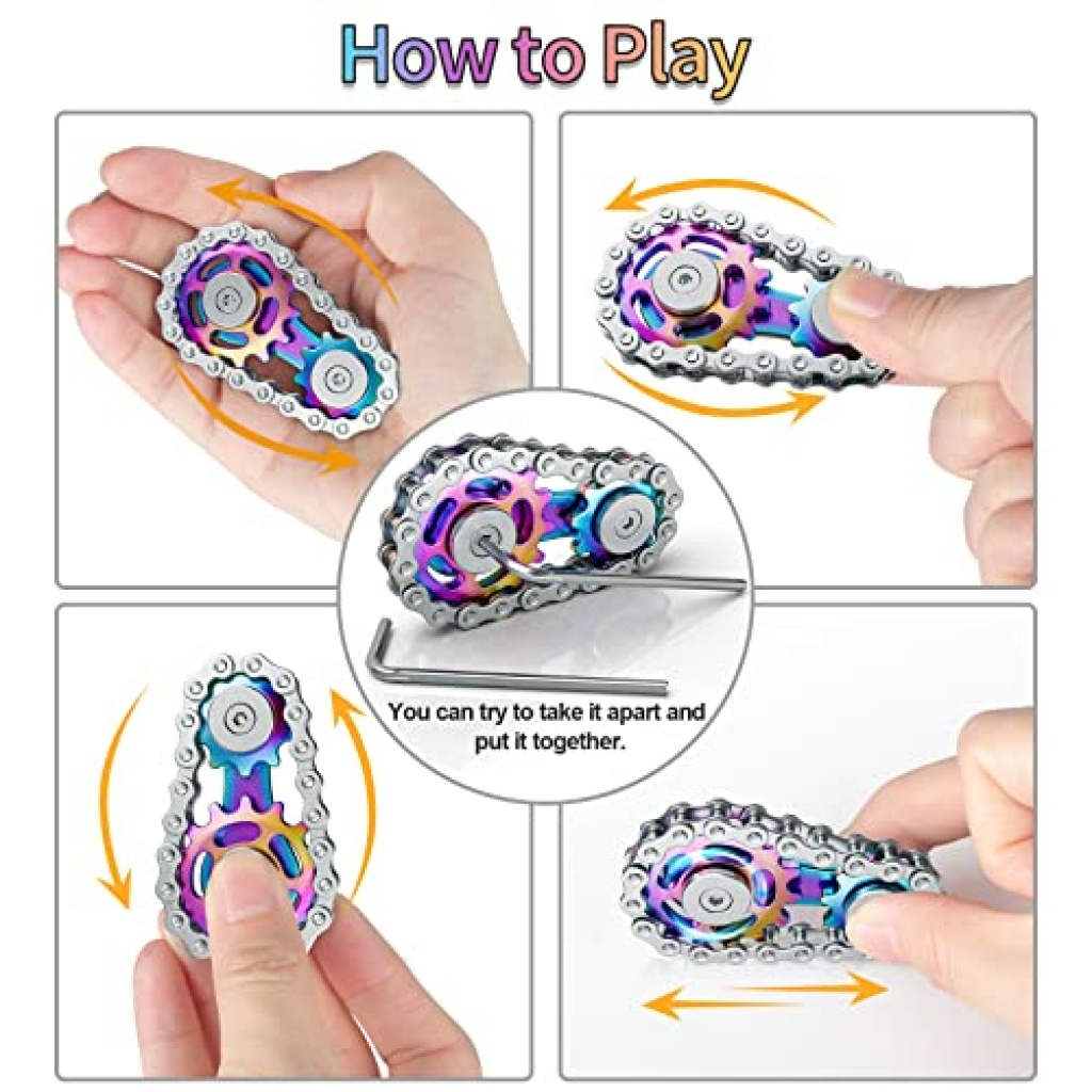 Aolcev Fidget Spinner Linkage Bike Chain Fidget Toy Stainless Steel ...
