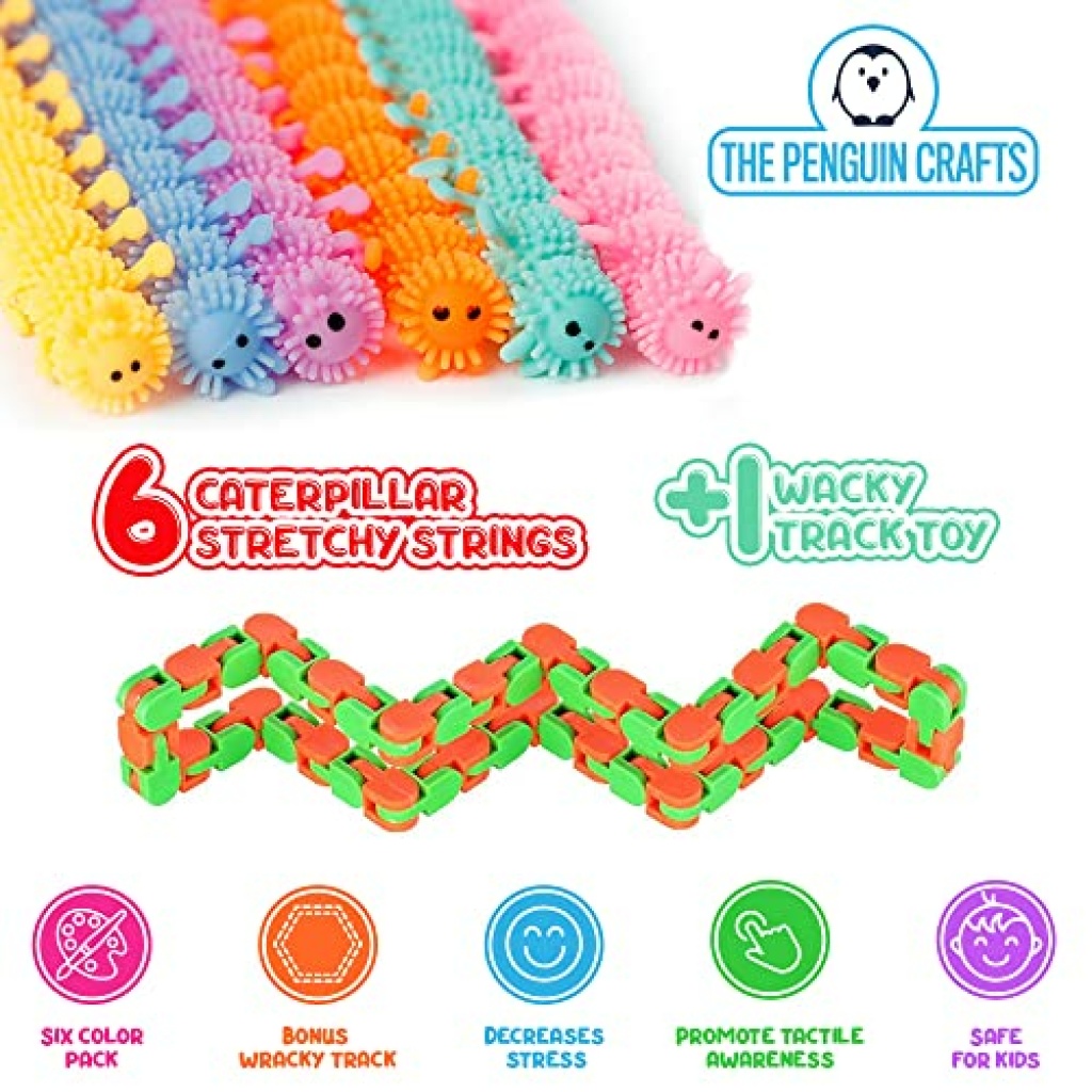 Caterpillar Stretchy Strings Sensory Squeeze Toys Set - 6-Pack Sensory ...