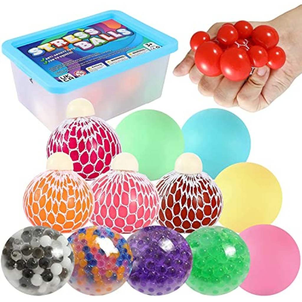 Stress Balls Mixed Pack of Squeeze Mesh Balls, Water Bead Stress Balls and Color Changing ...